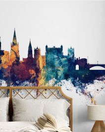 Nottingham England Skyline Blue & Bronze Wallpaper Walls Forever