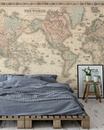 Colton's World Map 1858 Vintage Wallpaper - Custom Fit Walls Forever