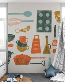 Retro Kitchen Map Abstract Wallpaper - Custom Fit Walls Forever