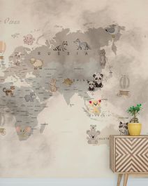 Baby Animals Map Peel and Stick Wallpaper for Nursery, Children's Room ...