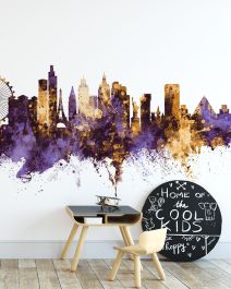 Las Vegas Nevada Skyline Purple & Gold Wallpaper for Living Room, Office