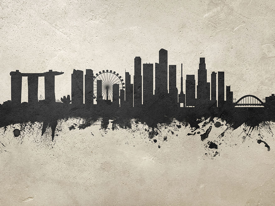 Singapore Skyline Concrete Wallpaper - Peel and Stick Walls Forever