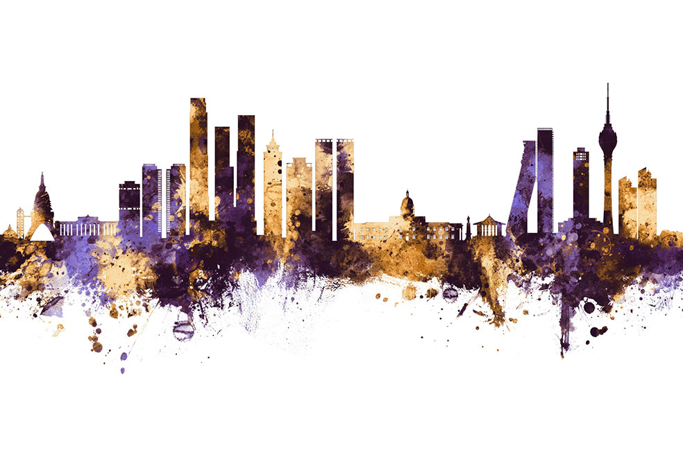 Colombo Sri Lanka Skyline Purple & Gold Wallpaper - Custom Fit