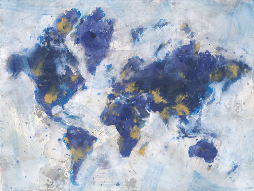 Blue World Map Cities Wallpaper for Home Office Decor Walls Forever