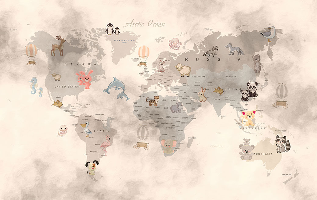 Baby Animals Map Peel and Stick Wallpaper for Nursery, Children's Room ...