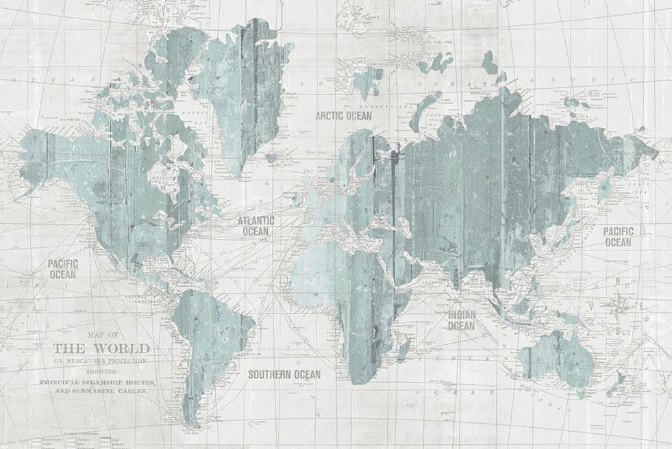 Old World Map Mint Gray Wallpaper