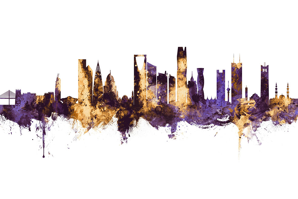 Riyadh Saudi Arabia Skyline Purple & Gold Wallpaper