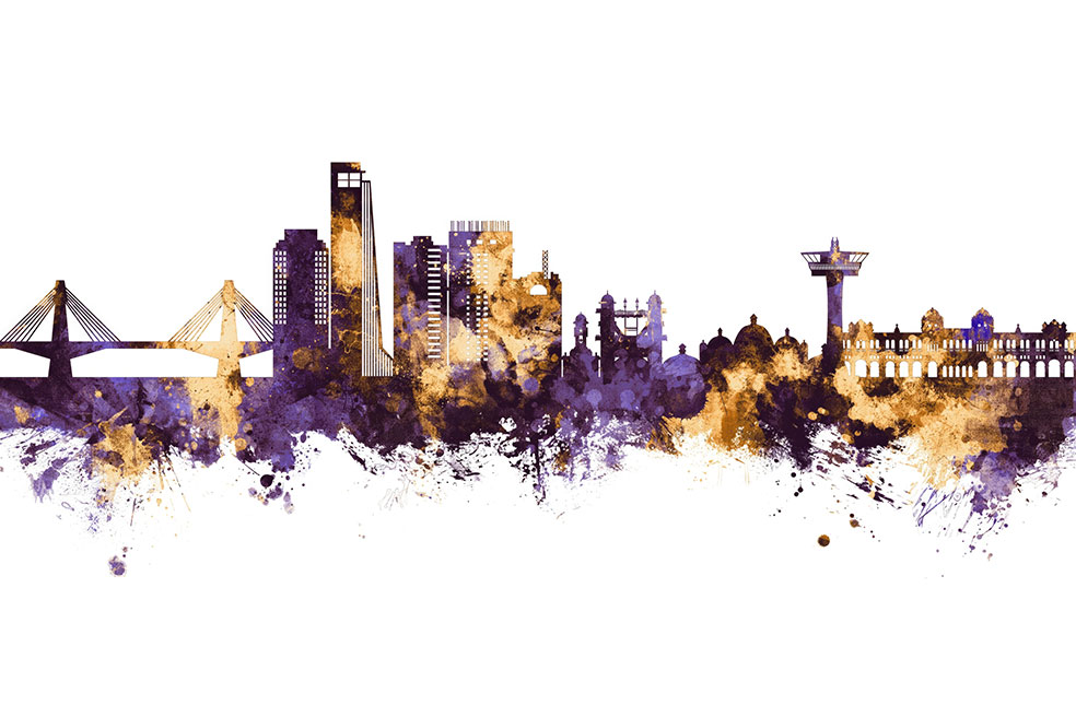 Chattogram Bangladesh Skyline Purple & Gold Wallpaper