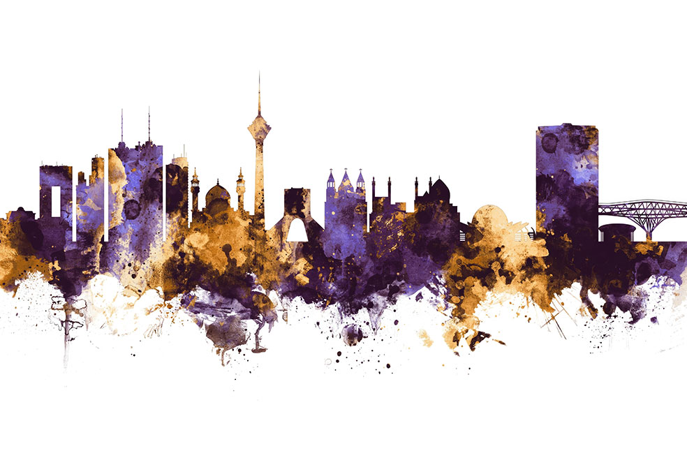 Tehran Iran Skyline Purple & Gold Wallpaper - Luxurious City Skyline Design